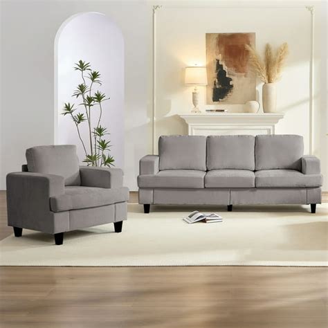 Puremind 2 Piece Sofa And Armchair Set 82x29x33 9 Inches Light Gray