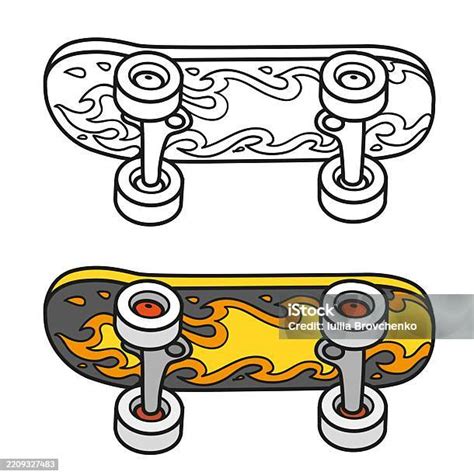 색칠 페이지를 위해 흰색 배경에 고립 된 페인트 불과 흰색 바퀴가있는 어린이 스케이트 보드 바닥 보기 0명에 대한 스톡 벡터 아트 및 기타 이미지 Istock