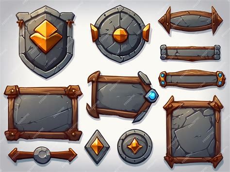 Premium Vector 3d Game Ui Stone Frame Set Rock Menu Background Kit Vector Fantasy Medieval Rpg