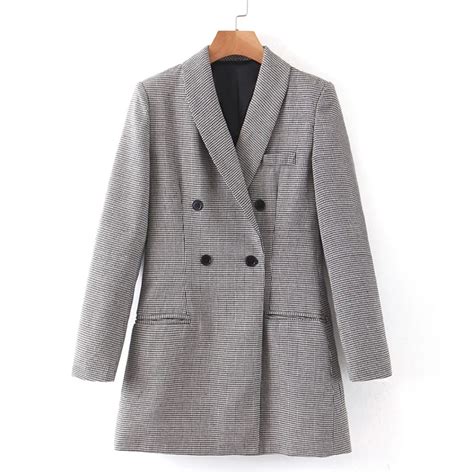 Agong платья в ломаную клетку женское модное двубортное платье Блейзер женское элегантное