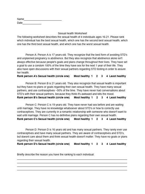 Sexual Health Worksheet Pdf