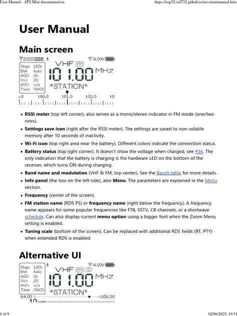 User Manual Ats Mini Documentation Pdf Frequency Modulation