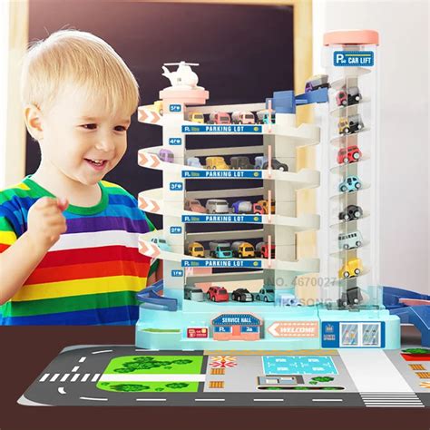 차고 자동차 장난감 주차장 트랙 어린이 5f 전기 건물 어린이 기차 레일 레이싱 카트 테이블 게임 어린이 선물용 Aliexpress