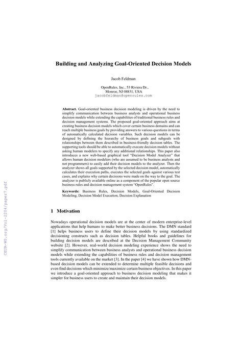 pdf building and analyzing goal oriented decision models