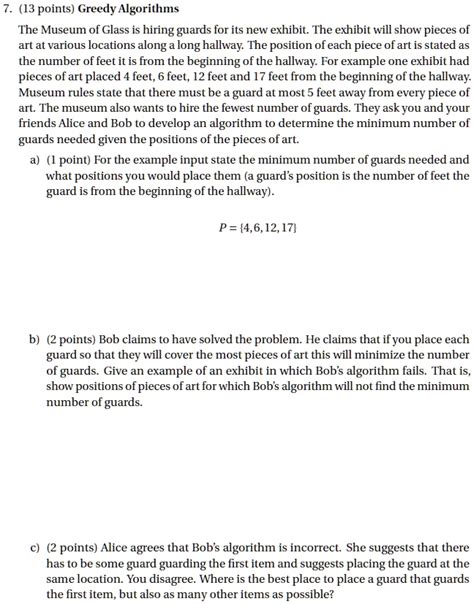 Solved 7 13 Points Greedy Algorithms The Museum Of Glass Is Hiring