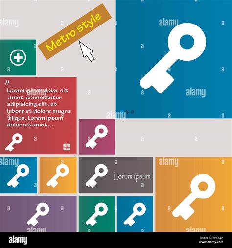 Key Icon Sign Metro Style Buttons Modern Interface Website Buttons With Cursor Pointer Vector