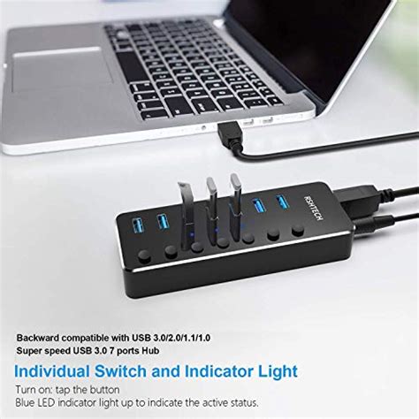 Rshtech Usb 3 0 Hub Powered 7 Port Usb Data Hub Extender Aluminum Usb