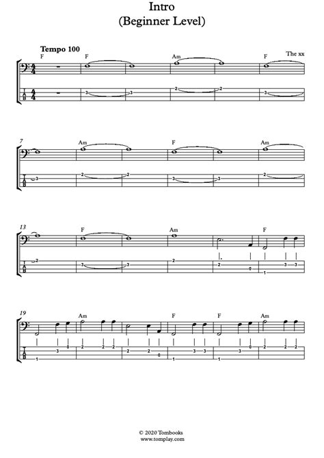 Intro Beginner Level The XX Bass Tabs