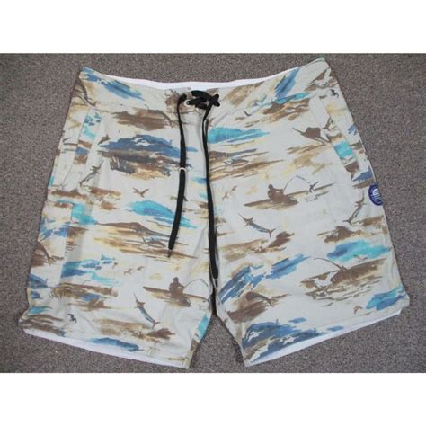 Swims Aftco Swim Trunks Mens 36 Tan Blue Fishing Swimwear Beach Pool