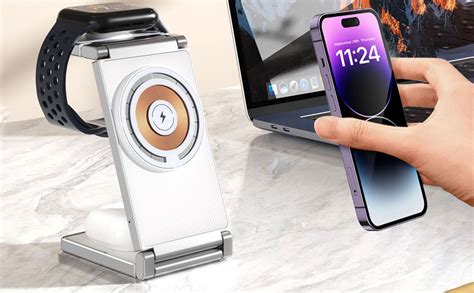 Amazon Com Foldable MagSafe Wireless Charging Station Black In Desk Magnetic Pads Charger