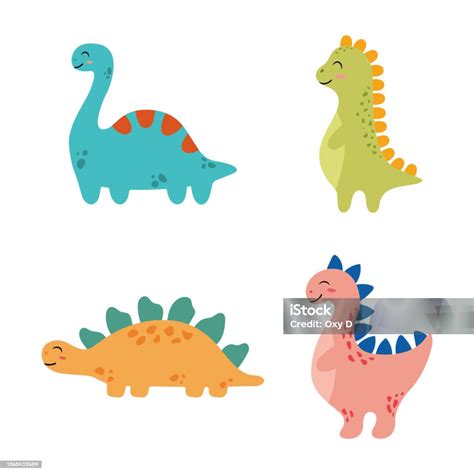 스칸디나비아 스타일의 귀여운 만화 공룡 세트 아이들을위한 다채로운 디자인 아기 인쇄 흰색 배경에서 격리된 벡터 그림입니다 0명에 대한 스톡 벡터 아트 및 기타 이미지