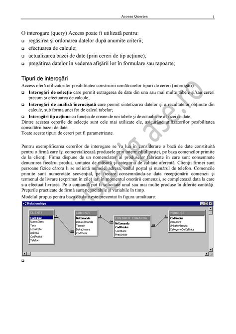 Sql Databses Queries Lecture Notes 1 Access Queries 1 O Interogare