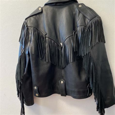 Other Mens Black Leather Jacket Fringe Size Xls