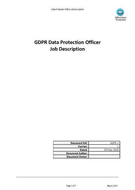 Gdpr Data Protection Officer Job Description Templates At