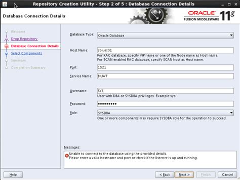Rcu Error Unable To Connect To Database Using The Provided Details Oracle Forums