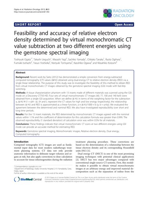 Pdf Feasibility And Accuracy Of Relative Electron Density Determined By Virtual Monochromatic