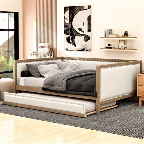 Harper And Bright Designs Wood Full Size Daybed With Trundle And Nailhead