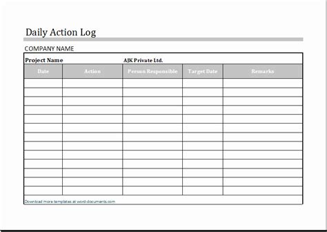 40 Daily Activity Log Template Excel Markmeckler Template Design