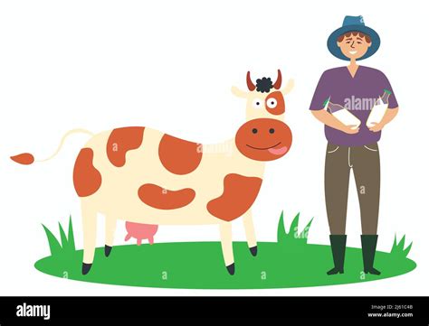 Cartoon Farmer Production Cow Milk Stock Vector Images Alamy