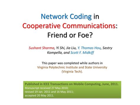 Ppt Network Coding In Cooperative Communications Friend Or Foe