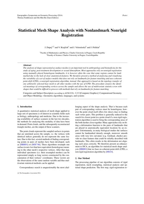 Pdf Statistical Mesh Shape Analysis With Nonlandmark Nonrigid