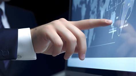 Premium Ai Image Business Man Pointing Finger At Tech Close Up On Finger Generative Ai