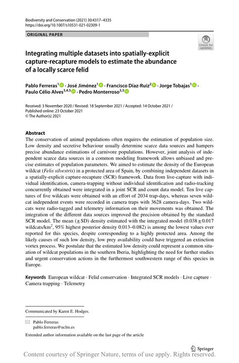 Pdf Integrating Multiple Datasets Into Spatially Explicit Capture Recapture Models To Estimate