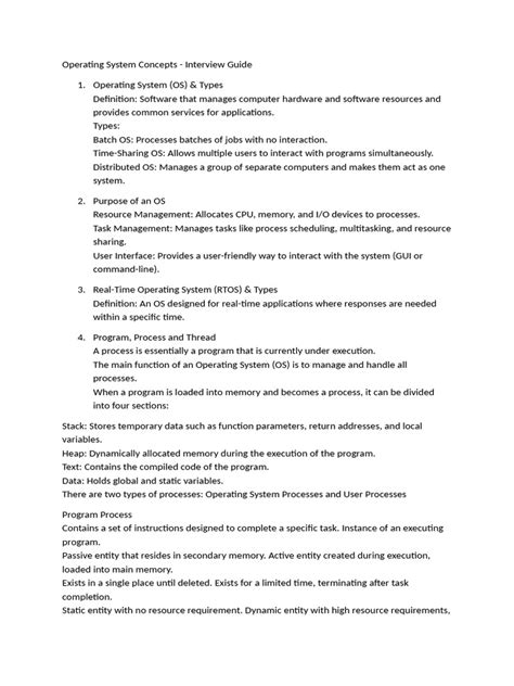 Operating System Concepts Interview Guide Pdf Process Computing