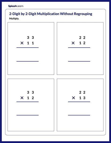 Multiply Two 2 Digit Numbers Without Regrouping Math Worksheets
