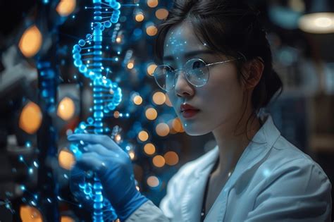 Dna 구조 또는 균열 나선에 는 의사 유전학과 의학 과학 인간 Dna 분자 사슬 프리미엄 Ai 생성 이미지