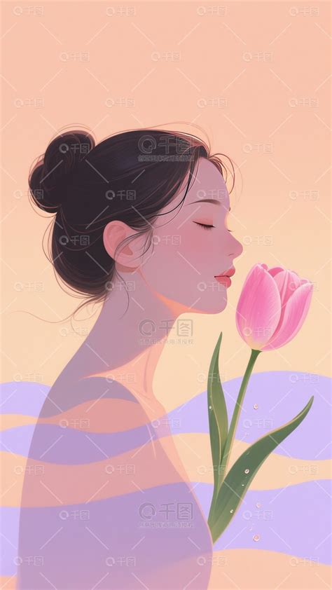 侧脸ai数字艺术 人物女性女孩侧脸花郁金香橙母亲节水彩插画 Ai背景免费下载格式2505像素编号72253908 千图网