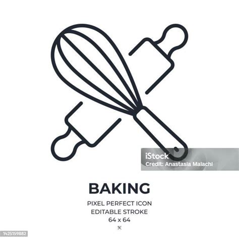 베이킹 편집 가능한 획 윤곽선 아이콘은 흰색 배경 플랫 벡터 일러스트레이션에 격리되어 있습니다 픽셀 완벽한 64 X 64 굴리기에 대한 스톡 벡터 아트 및 기타 이미지