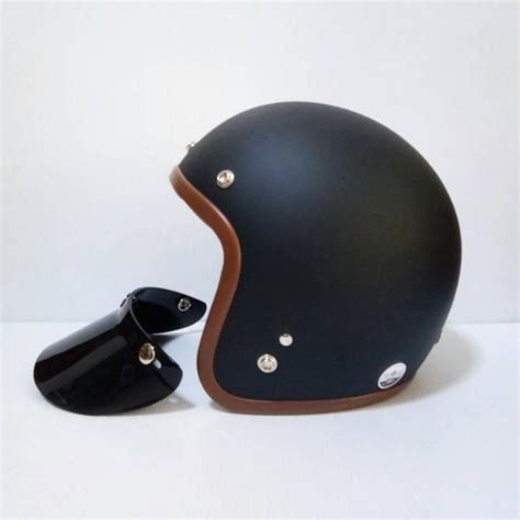 Avex หมวกกันน็อควินเทจคลาสสิค รุ่นlb สีดำด้าน คิ้วนำ้ตาล ผ้านำ้ตาล Th