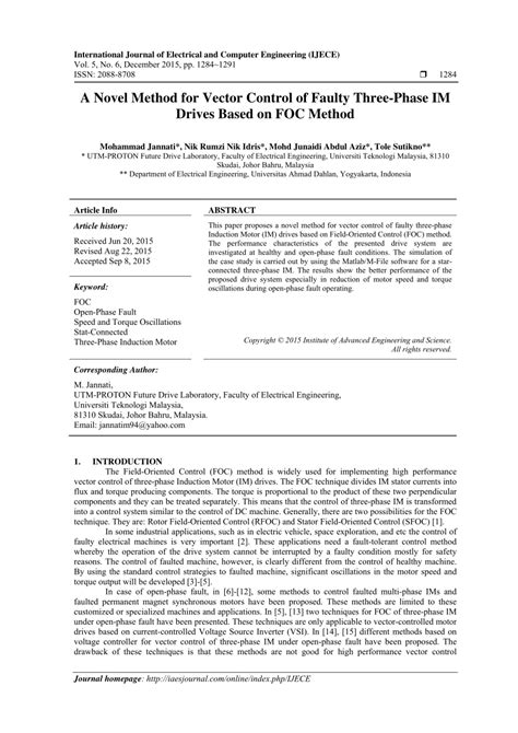 Pdf A Novel Method For Vector Control Of Faulty Three Phase Im Drives Based On Foc Method