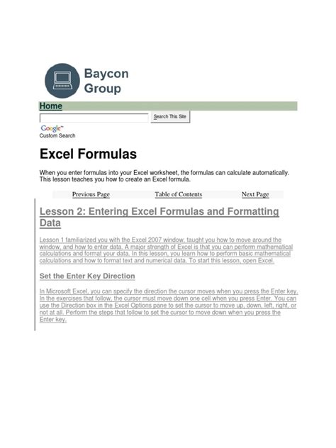 Lesson 2 Entering Excel Formulas And Formatting Data Pdf Typefaces