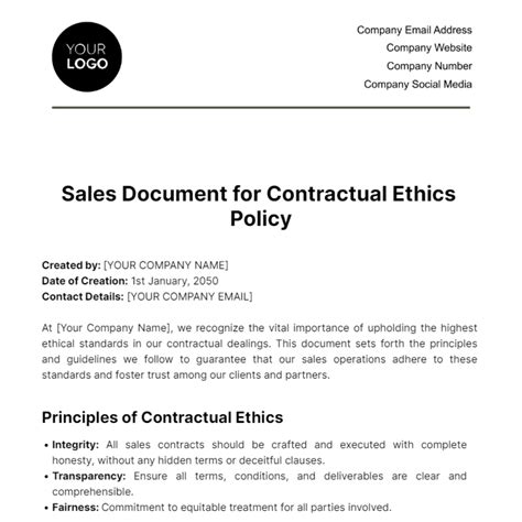 Free Sales Document For Contractual Ethics Template To Edit Online