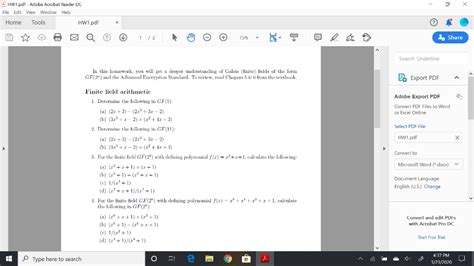 solved x hw1 pdf adobe acrobat reader dc file edit view