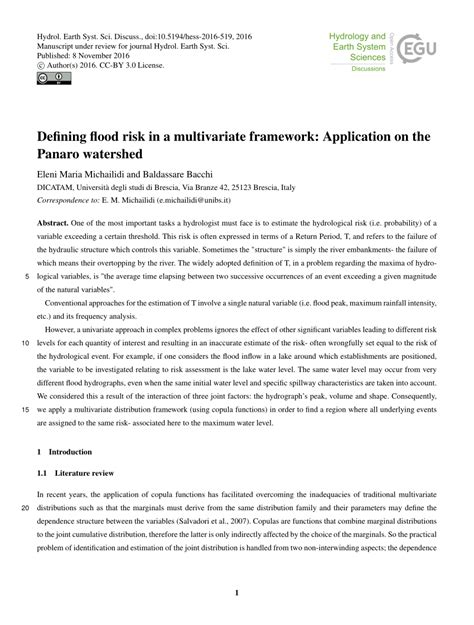 Pdf Defining Flood Risk In A Multivariate Framework Application On The Panaro Watershed