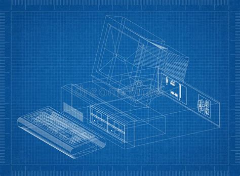 Retro Computer Architect Blueprint Isolated Stock Illustration Illustration Of Monitor