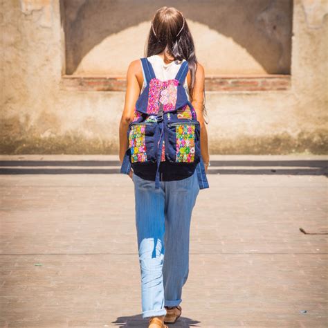 Ethno Style Backpack Blue Maya Patchwork Backpacks