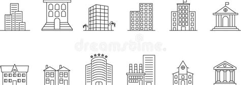 Building Line Icons Set Vector Stock Vector Illustration Of