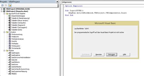 Der Programmatische Zugriff Auf Das Visual Basic Projekt Ist Nicht