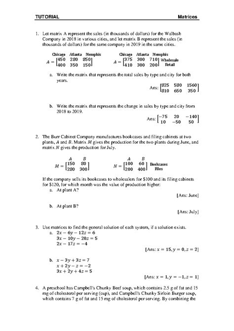03 Tutorial Matrices 231 Pt 1 Tutorial Matrices Let Matrix A