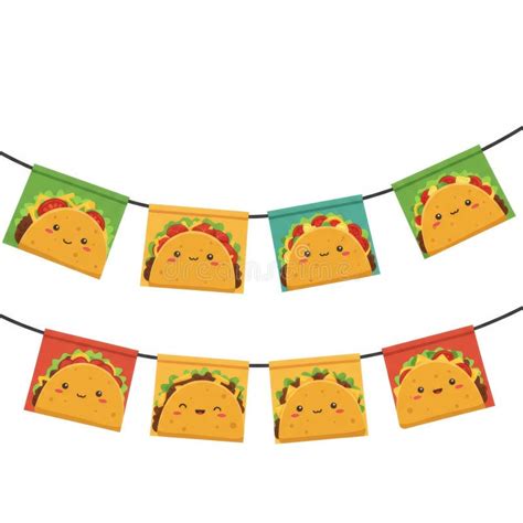 Cute Taco Party Banner With Kawaii Faces Stock Illustration Illustration Of Summer Green