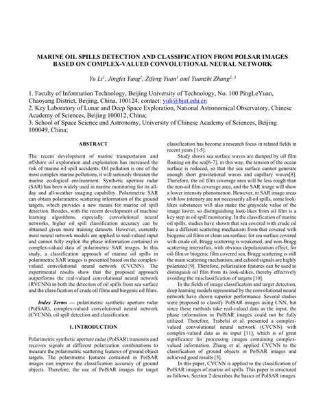 Pdf Marine Oil Spills Detection And Classification From Polsar Images Based On Complex Valued