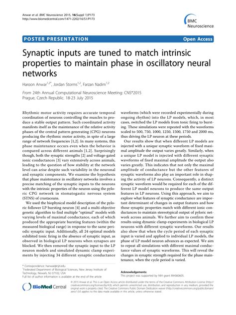 Pdf Synaptic Inputs Are Tuned To Match Intrinsic Properties To