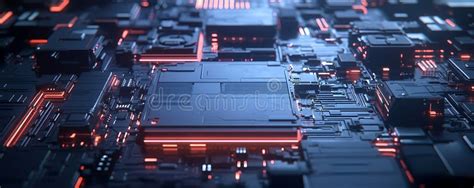 Futuristic Technology Circuit Board Abstract Background Glowing Red Lines On Dark Metal Surface