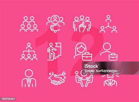 커리어 프로모션 라인 아이콘 세트입니다 후보자 선발 면접 인적 자원 개념 고용 기업 계층 구조 채용 과 같은 주제에 사용할 수 있습니다 아이콘에 대한 스톡 벡터 아트 및