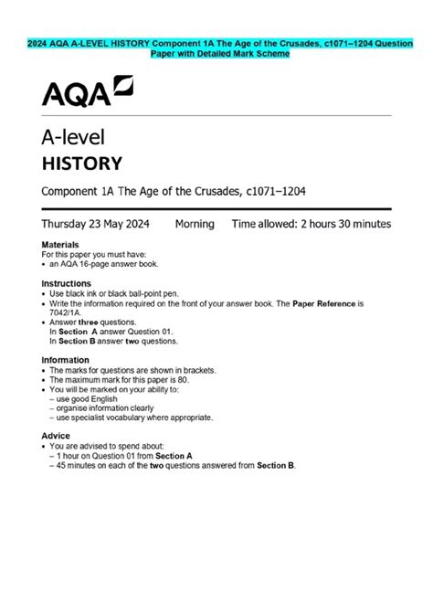 AQA A LEVEL HISTORY Question Paper With Detailed Mark Scheme Stuvia UK