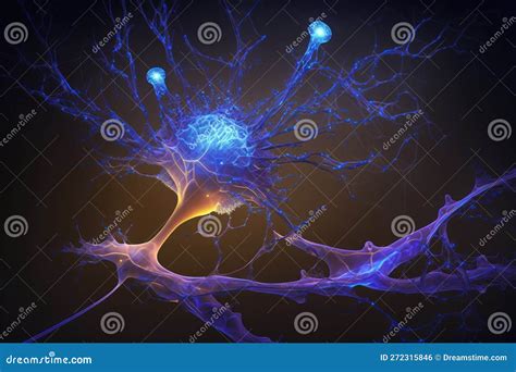 Microscopic Neuron Fractals With Blue Light Particles Generative Ai